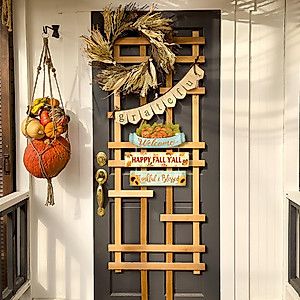 TOARTi Welcome Front Door Hanging Sign, Thankful & Blessed Pumpkin Fall Wood Plaque, Happy Fall Yall Wall Hanging for Home Wall Porch Farmhouse Harvest Thanksgiving Party Decor