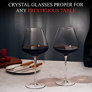 Large Burgundy Wine Glasses Set of 4 - Crystal Red Wine Stemware - Wide Bowl Ideal for Tasting Cabernet, Pinot Noir, Burgundy, Bordeaux - Big Hand Blown Glasses - 25 oz