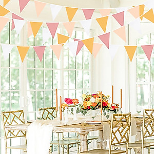 32Ft Groovy Party Decorations Yellow Pink White Pennant Banner Fabric Triangle Flag Bunting Garland Streamers for Daisy Groovy Boho Retro Hippie Wedding Birthday Baby Shower Spring Party Supplies