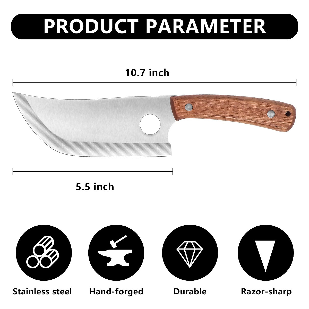 SHARP CASTLE Meat Cleaver Knife, Ultra Sharp Butcher Knife with Leather Sheath, Japanese Chef Knife for Kitchen, Outdoor Camping, Christmas Gifts Idea（CK02A）