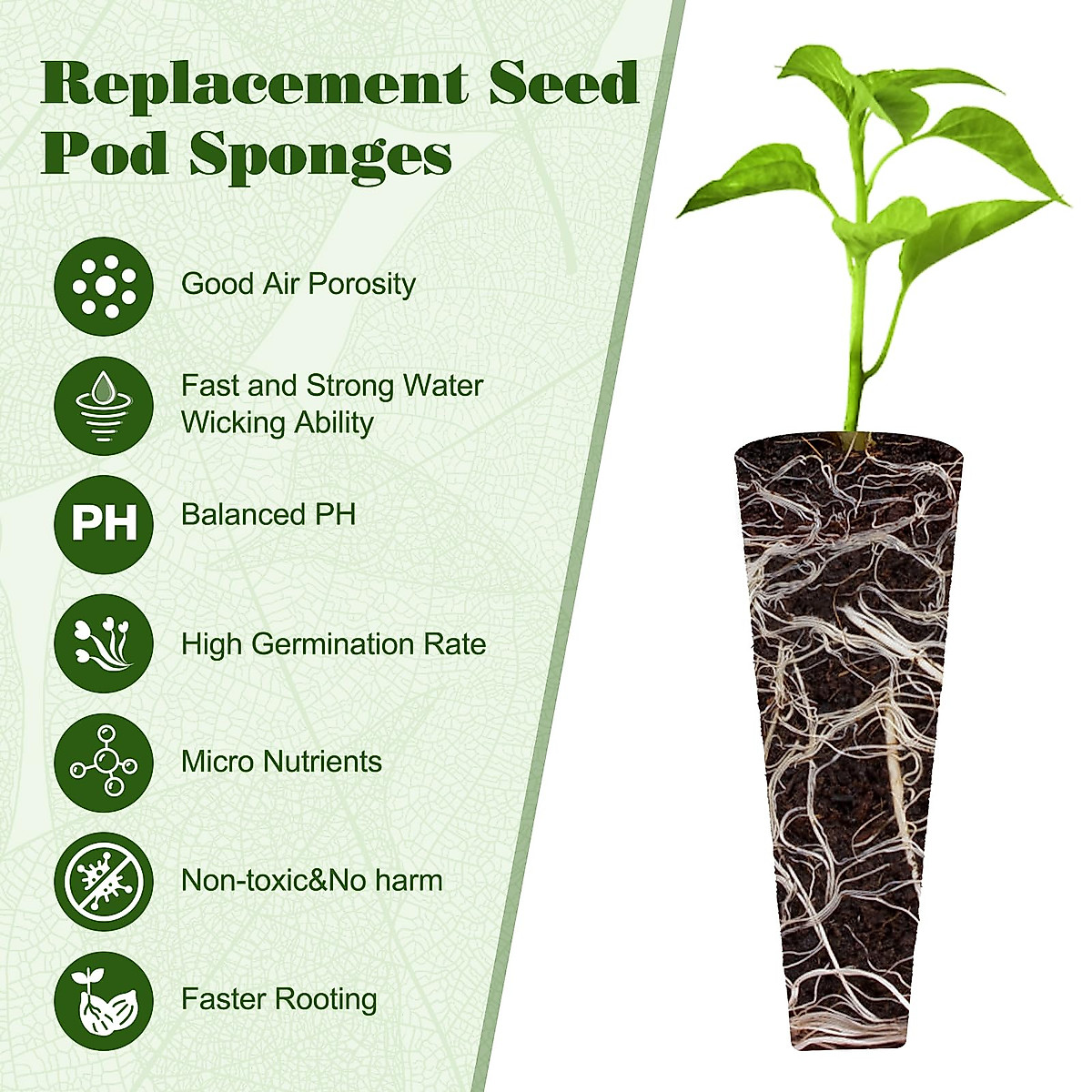 AFFLAT Hydroponics Grow Sponges,Replacement Root Growth Sponges Seed Pods Used with Hydropnics Garden,Seed Starter Sponges Kit for Hydroponic Indoor Garden System (50 Packs)