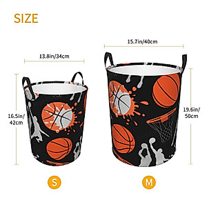 Gbuzozie Sport Basketball Pattern Round Laundry Hamper Storage Basket Toys Clothes Organizer Bin For Home Bathroom Bedroom Dorm Nursery, 62l