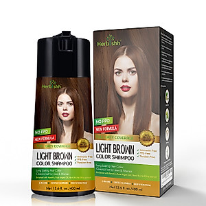Herbishh Hair Color Shampoo - Enriched Dye Formula for Gray Hair - Long Lasting & DIY (Light Brown)