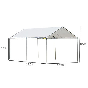 Outsunny 10'x20' Carport Heavy Duty Galvanized Car Canopy with Included Anchor Kit, 3 Reinforced Steel Cables, White