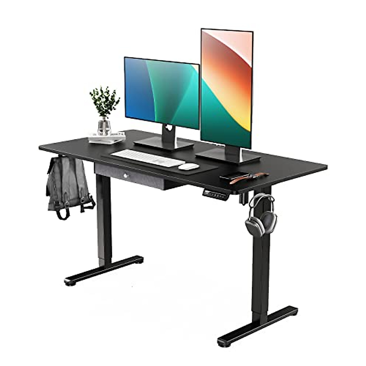 ErGear Electric Standing Desk with Drawer, Adjustable Height Sit Stand Up Desk, Home Office Desk Computer Workstation, 55x28 Inches, Black
