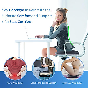 Seat Cushion for Office Chair Car - Memory Foam Chair Pad Sciatica & Back Coccyx Tailbone Pain Relief - Non-Slip Ergonmic Butt Pillow for Computer Desk, Wheelchair, Gaming School Chair - Grey