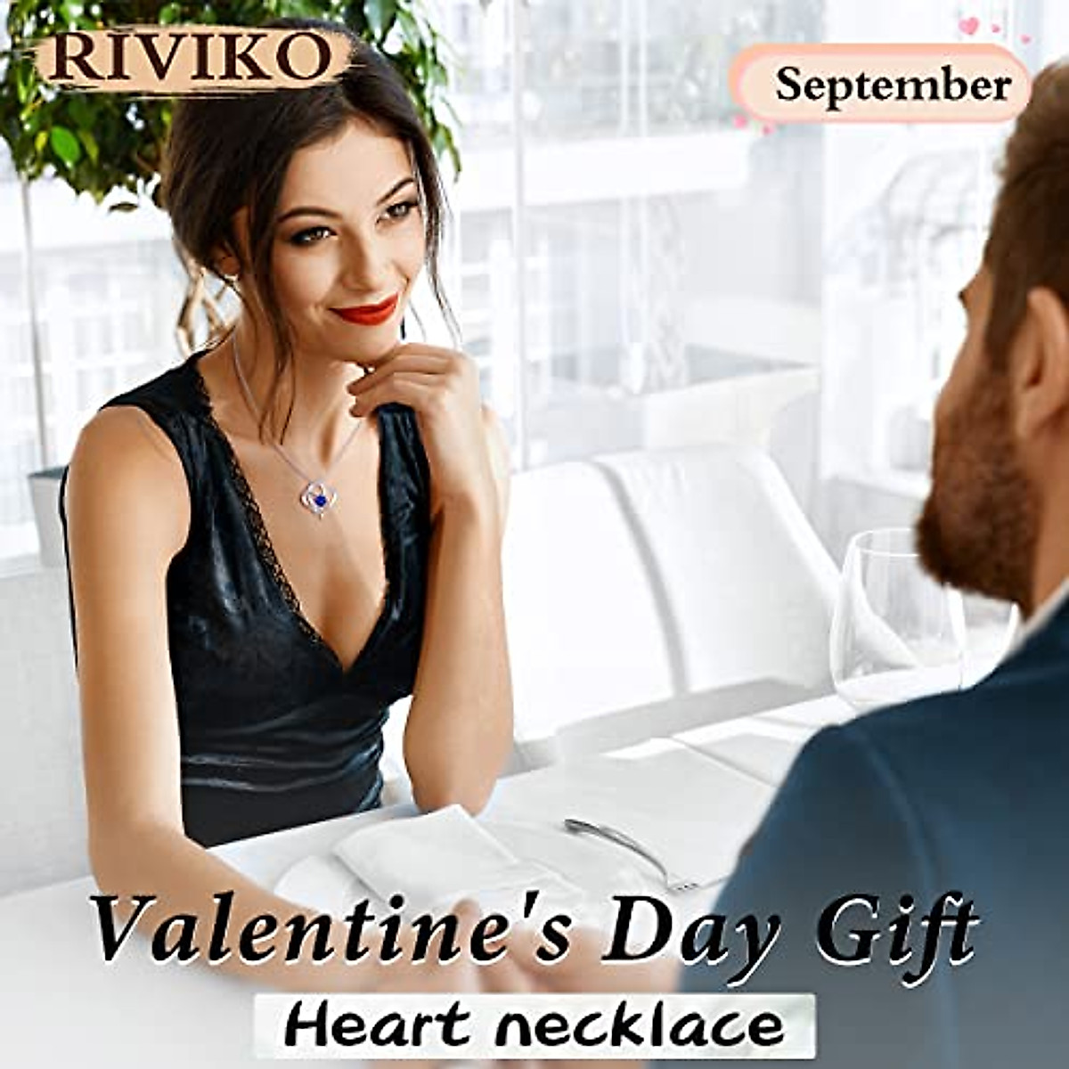 RIVIKO Love Heart Necklace For Women 925 Sterling Silver Gold Plated Zirconia September Birthstone Pendant Necklaces for Mother Wife Birthday Christmas Valentine's Day Jewelry Gift