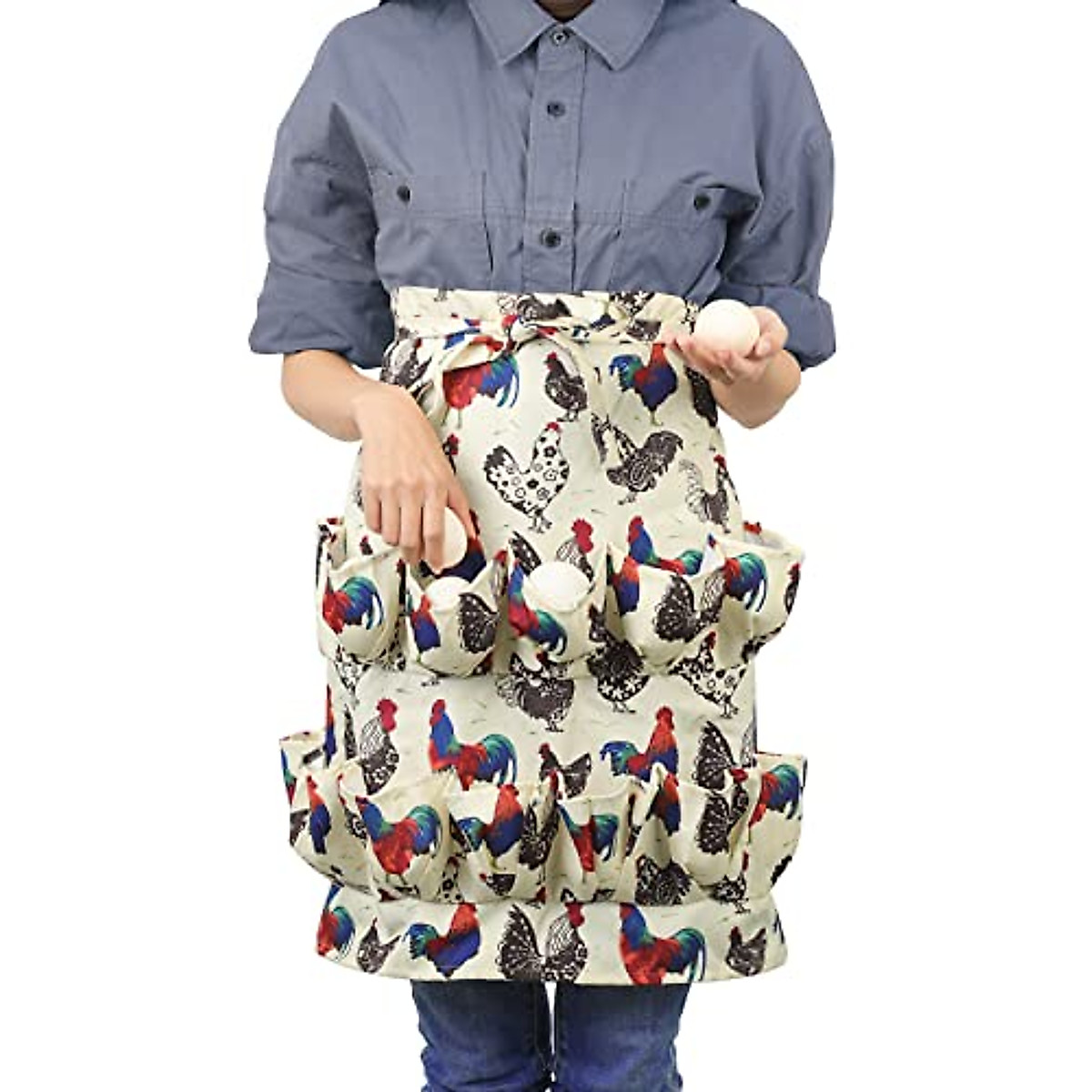 Foxyoo Egg Apron for Fresh Eggs,Egg Collecting Apron with Deep Pockets,Chicken Egg Apron for Women,Egg Baskets Holder Apron-Half Body Style