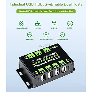 Industrial Grade USB HUB, Extending 4X USB 2.0 Ports, Switchable Dual Hosts @XYGStudy (USB-HUB-2IN-4OUT)