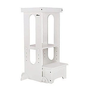 Little Partners® Explore 'N Store™ Learning Tower® Kids Adjustable Height Kitchen Step Stool for Toddlers or Any Little Helper (Soft White)