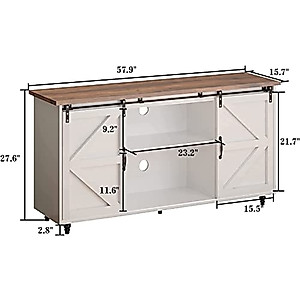 Catrimown White Sideboard Buffet Cabinet 58” Sideboard and Buffet with Storage Sliding Barn Door Kitchen Buffet Storage Cabinet Farmhouse Coffee Bar Cabinet Credenza for Living Room Entryway, White