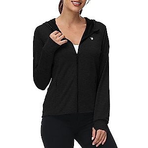 Rdruko Women's Zip Up Hoodie Light Active Jacket UPF 50+ Hiking Outdoor Sun Shirts(Black, US S)