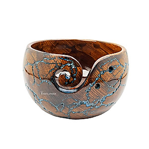 METLUMBER Wooden Yarn Bowl Rosewood Yarn Storage Bowl Holder & Dispenser for Tangle-Free Yarn Perfect Large Knitting & Crochet Bowl Fractal Wood Burning & Resin Artwork