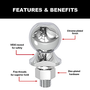 ATRLY2019D Torin Trailer Hitch Ball, 2 Inch Diameter, 1.75 Ton (3,500 lbs), 3/4 x 1-3/4-Inch Shank