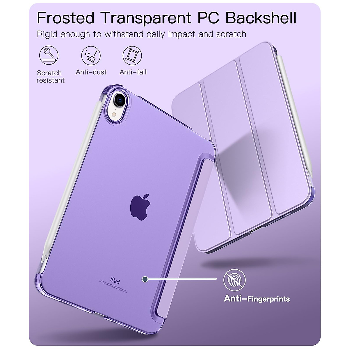 TiMOVO Case for iPad Mini 7 A17 Pro 8.3-inch 2024, iPad Mini 6th Generation Case, Slim Translucent Hard Back Folio Cover Support Touch ID & Apple Pencil Charging, Auto Wake/Sleep - Taro Purple