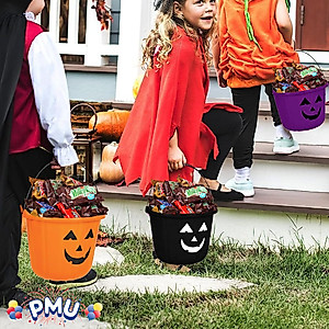 PMU Halloween Jack-O-Lantern Trick or Treat Pail Bucket - Candy Gift Basket for Kids - Pumpkin Plastic Buckets with Handle - Perfect Halloween Décor - 9 Inch Black Pkg/1