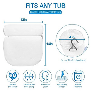 Idle Hippo Bath Pillow Bathtub Pillow, Bath Pillows for Tub Neck and Back Support with 6 Non-Slip Suction Cups, Ergonomic Bath Tub Pillow Headrest, Luxury Bath Accessory Spa Gifts for Bathtub, Hot Tub