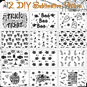 Dandat 8 Pack Halloween Glass Cups 16 oz with 12 Pcs Sublimation Picture for DIY Blank pumpkins Iced Coffee Beer Can with Lids and Straws Tumbler Mason Jar Cups Mug Drinking Borosilicate Glass