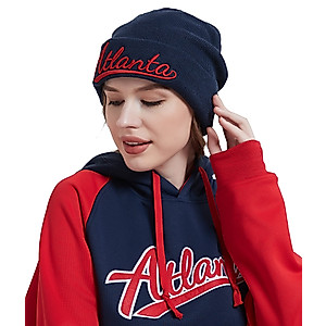 Atlanta 3D Embroidery Classic Cuffed Knit Hat Beanie Toque Skull Cap - Navy OneSize