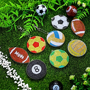 Junkin 26 Pcs Balls DIY Diamond Art Painting Keychain Kits 5D Diamond Painting Key Chains Soccer Ball Football Chain Key for Backpack Shoulder Bag Sports Accessories Adults and Kids