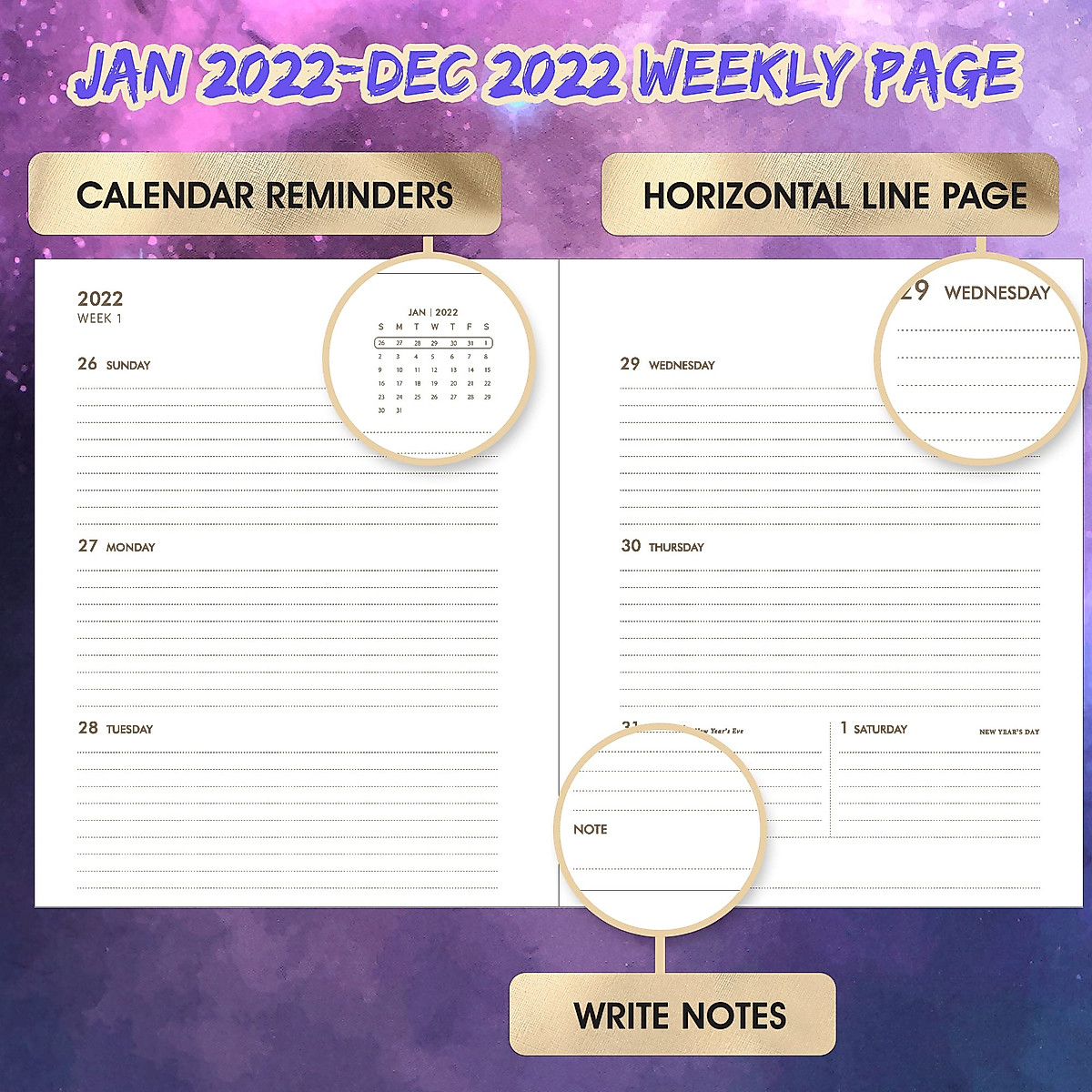 2022-2023 Hardcover Daily Planner Yearly Monthly Agenda Planner Strong Twin-Wire Binding Weekly Organizer for College Students Women Men to Do List Cute Organizer Planner, Purple Small