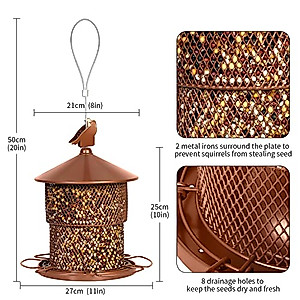 Mosloly Wild Bird Feeders Metal Outside - 7lbs Large Retractable Mesh Hanging Feeders Squirrel Proof, Blue Bird/Cardinal Wildlife Feeder, Attracts Birds(Brown)