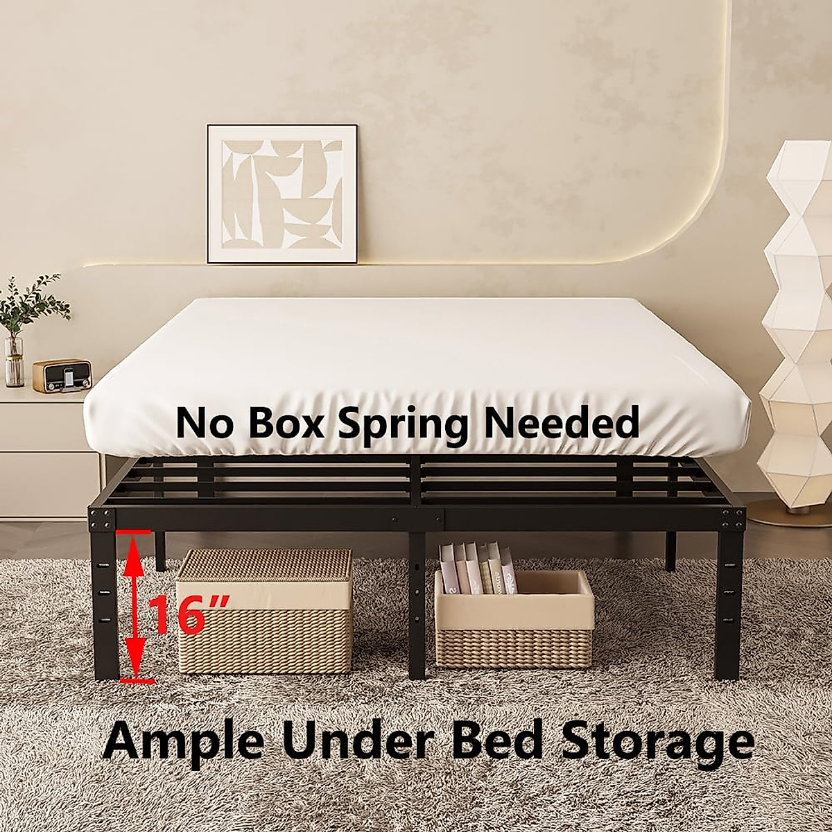 QUALEONA Bed-Frame-Queen, 18 Inch Metal Platform Queen-Size-Bed-Frame, No Box Spring Needed, Heavy Duty Steel Slat Support, Noise Free, Easy Quick Assembly, Black