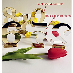 iEventStar Mirror Gold Table Number with Holder Base for Wedding Events (1-10)