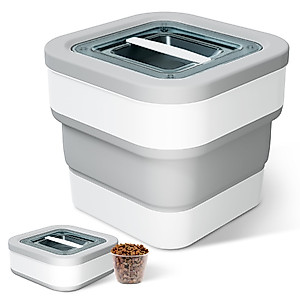 ARUKEE Dog Food Storage Container,15 Lb Dog Food Containers Large Collapsible Grain Storage Bins with Measuring Cup for Cereal Flour Snacks Nuts, Grey