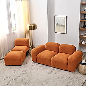 JIVOIT Modern Modular Sectional Sofa Set, DIY Combination L-Shape Upholstered Chaise Lounge Couch, Teddy Fabric 4-Seat Sofa for Living Room Bedroom Apartment Offic (Orange-DIY Combination)