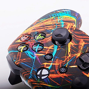 9CDeer 1 Piece of SiliconeTransfer Print Protective Cover Skin + 6 Thumb Grips for Xbox One/S/X Controller Black Stream