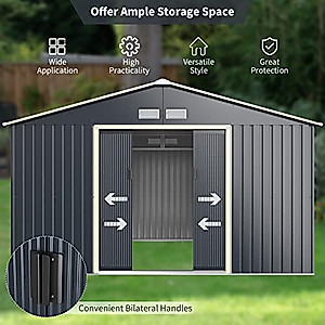 Goplus Storage Shed, Metal 11’ X 10’ Outdoor Building Organizer with 4 Vents & Double Sliding Door for Garden Backyard Farm (11'X10')