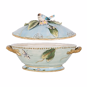 Fitz and Floyd Toulouse Soup Tureen with Ladle, 3.5 Quart, Blue