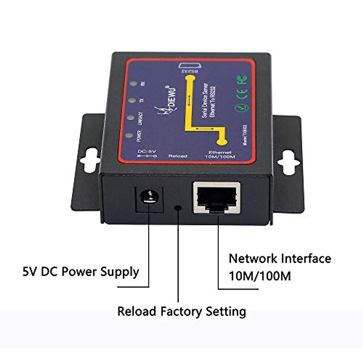 CERRXIAN RS232 to Ethernet Serial Device Server, 1 Port RS 232 DB9 Serial to Ethernet TCP IP Device Server Converter