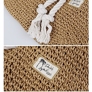 TONWHAR® Campus Fashion Straw Shoulder Bag Beach Backpack Purse (Brown)