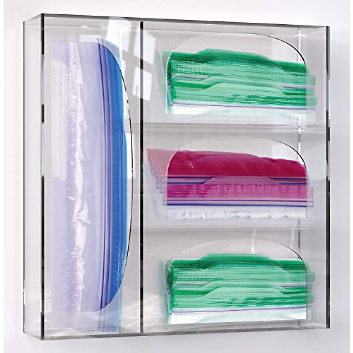 Ziplock Bag Storage Organizer, Acrylic Kitchen Drawer Baggie Box for Ziploc, Plastic Bag Holder, Food Storage Bag Holder, Compatible with Ziploc, Solimo, Glad, Hefty for Gallon, Quart, Sandwich & Snack Variety Size Bags