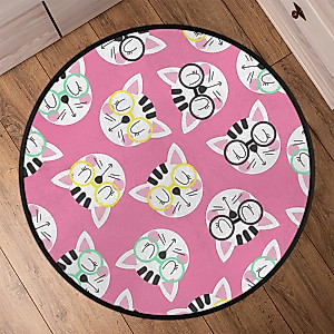 Tavisto 3 Ft Cat Background Round Desk Chair Mat Non-Slip Soft Desk Floor Mat Washable Floor Mat for Office Living Room Bedrooms Laundry Room Foyer Doorway