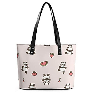 Womens Handbag Panda Patterns Leather Tote Bag Top Handle Satchel Bags For Lady
