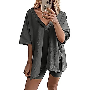 UANEO 2 Piece Outfits for Women Oversized Reversible Biker Short Sets Hot Shot Set Tracksuit (DarkGrey-XL)
