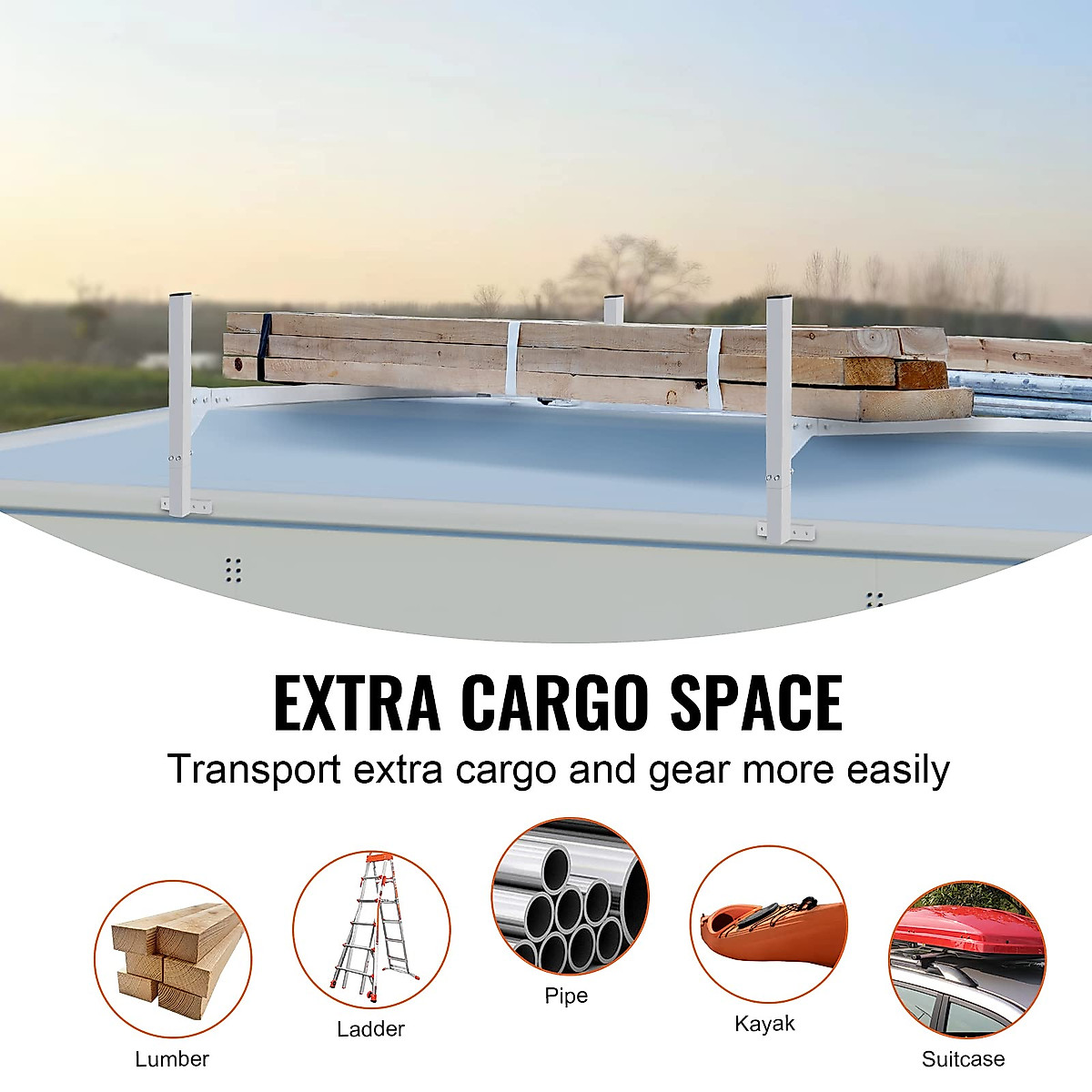 VEVOR Trailer Ladder Rack, 51.2" to 81.1" Adjustable Ladder Racks for Van, 400 LBS Capacity Aluminum Alloy Roof Racks, Drilling Van Ladder Rack for Open and Enclosed Trailers, 2 Pcs