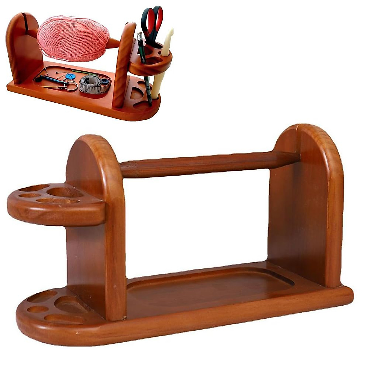 Wooden Yarn Ball Holder for Knitting Crochet, Yarn Rack Stand with Slots, Horizontal Yarn Spinner, Stable Yarn Ball Dispenser, Wood Yarn Spinner Holder for Crochet, Gift for Knitting Lovers