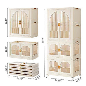 EHAMILY Portable Kids Closet Children's Wardrobe Collapsible Plastic Baby Clothes Large Cabinet Bedroom Nursery Armoire Quick Install Toddler Dresser with Hanging Rod and Door,White