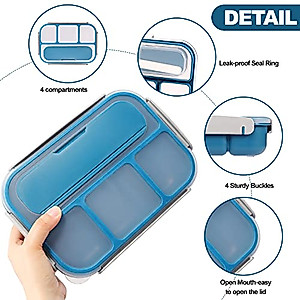 Bento Lunch Box for Kids,Bento Box Adult Lunch Box Containers,1300ML-4 Compartment Lunch Containers for Kids/Adults,with 7 Cake Cups 10 Food Picks,BPA-Free,Microwave Dishwasher Freezer Safe (Blue)