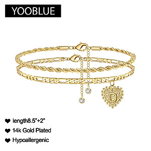Yooblue Gold Anklets for Women - 14K Gold Filled Dainty Heart Letter D Initial Anklets Ankle Bracelets for Women Jewelry