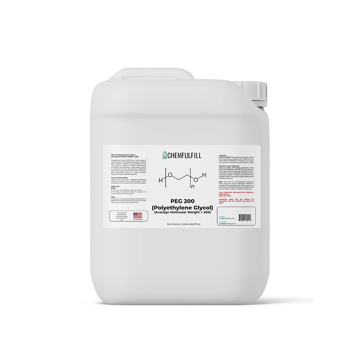 Chemfulfill PEG 200 – Polyethylene Glycol 200 (PEG200) (Gallon (128 fl oz))