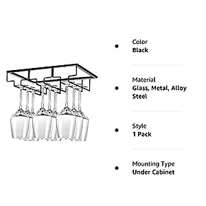 Torfican Wine Glass Holder Under Cabinet, Wine Stemware Holder,Wine Glass Rack,3 Rows Black Metal Wine Glasses Hanger,Wine Glass Holder Storage Under Shelf,Wine Glass Rack for Kitchen Bar