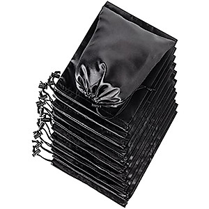 Satin Bags with Drawstring for Lingerie, Jewelry, Gifts, Party Favors, Candy, Goodies or Wedding Presents (7 x 9 inch - 12 pack, Black)