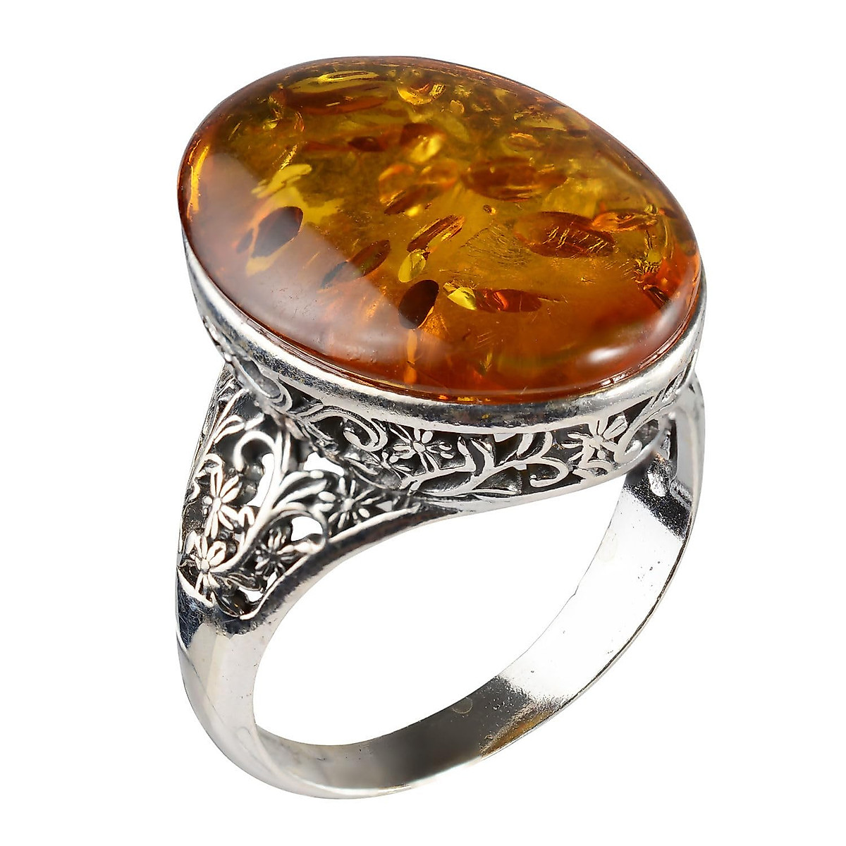 HolidayGiftShops Sterling Silver and Baltic Honey Amber Ring Lois