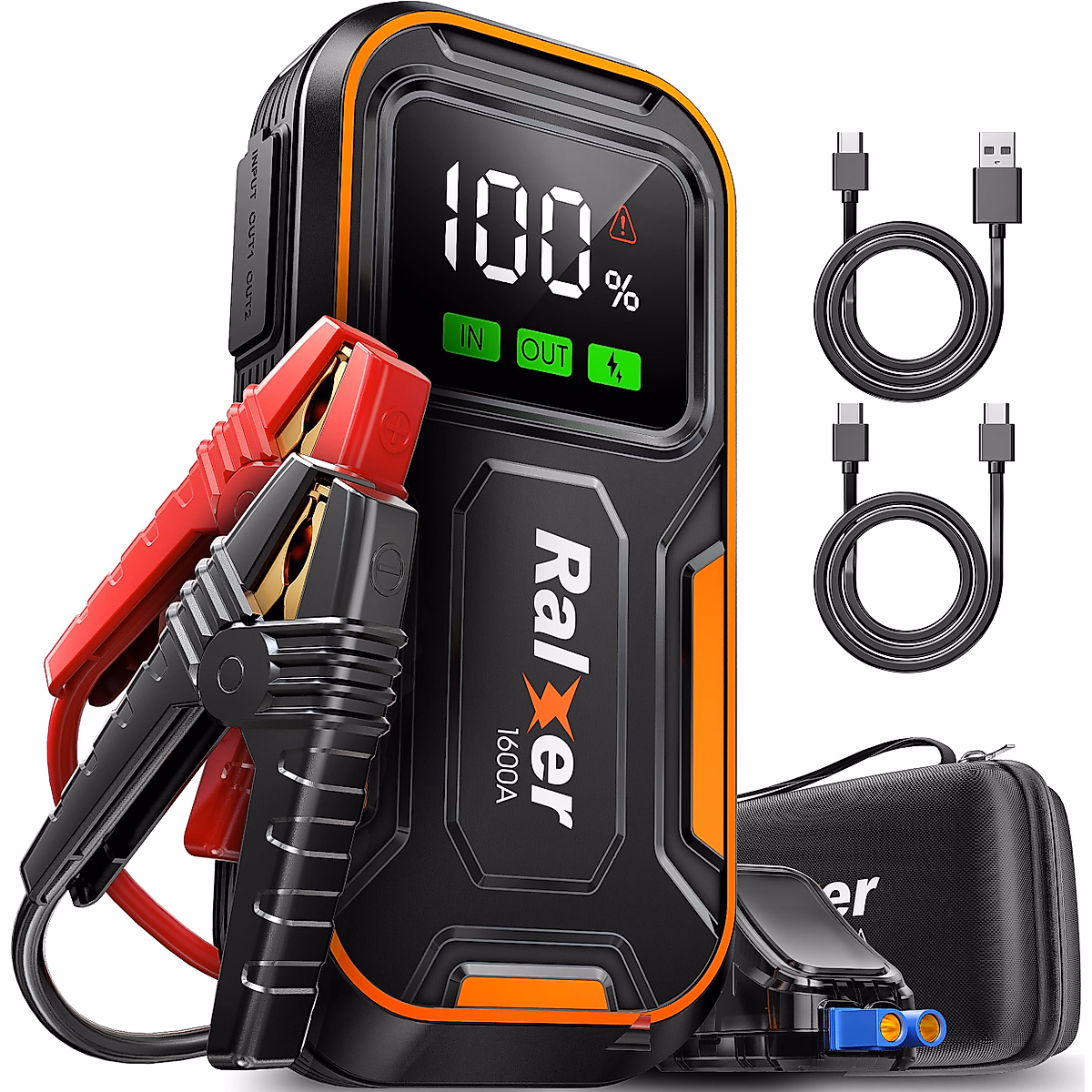 RALXER 1600A Peak 15200mAh Portable Car Jump Starter, Jump Starter Battery Pack (Up to 7.5L Gas or 6.0L Diesel Engine), 12V Battery Jump Starter with Type C-C PD60W (Input/Output) and LED Display