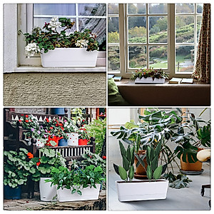GREANER Flower Boxes, 3 Pack 12x3.8 Inch Rectangle Window Boxes, Herb Planters with Tray, Indoor Succulent Cactus Flowers Plastic Drawable Pot for Windowsill, Garden, Balcony, Office Outdoor (White)